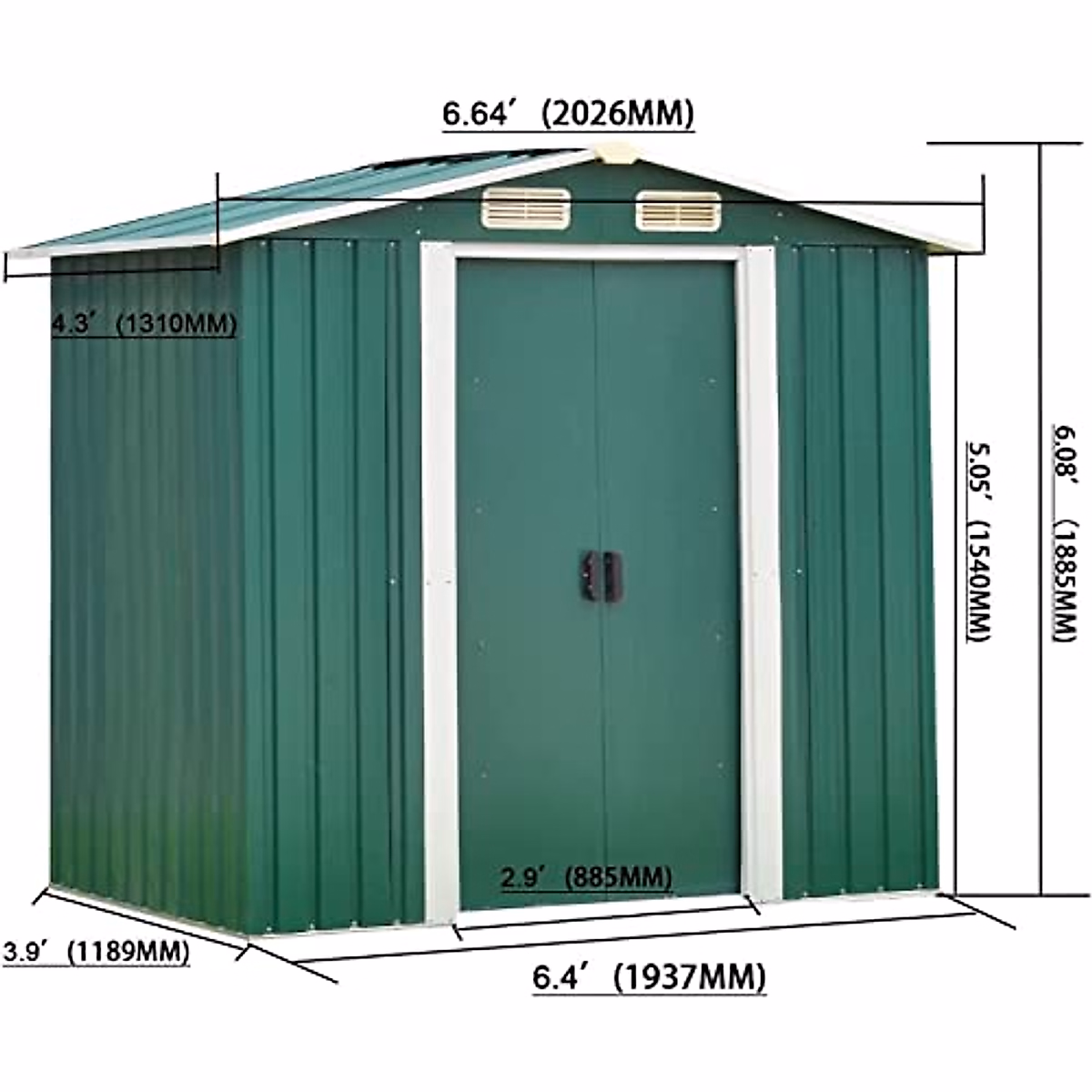 Outdoor Garden Metal Shed 6' X 4' Storage Shed Utility Tool Backyard Lawn Green w/Door