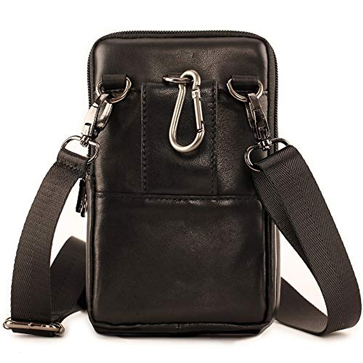 Mens Leather Cell Phone Holster, Vertical Belt Clip Cellphone Pouch,Purse Waist Bag Compatible with iPhone Google, Zipper Storage Phone Bag for Work,Hike