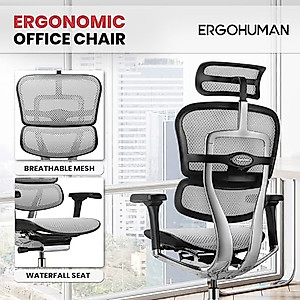 Ergohuman Eurotech ME7ERG GEN2 High Back Mesh Office Chair with Tilt Tension Control, Tilt Lock, Back Angle, Back Height, Synchro Tilt, Seat Height, Seat Depth, and Arm Height Adjustments, Grey