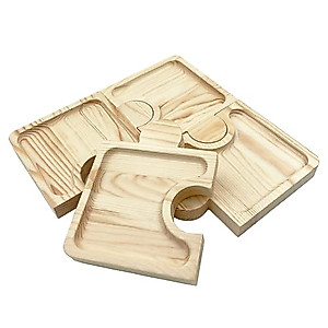 Wooden Tray For Food And Decor, Creative, Display And Fun, Splicing Puzzle Plate, Fruit, Dessert Plate, Nut, Snack Plate Set of 4