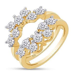 SAVEARTH DIAMONDS 1 1/3 ctw Round Lab Created Moissanite Diamond Sunburst Halo Guard Enhancer Ring For Women 14K Yellow Gold Over Sterling Silver (1.33 Ctw)-8