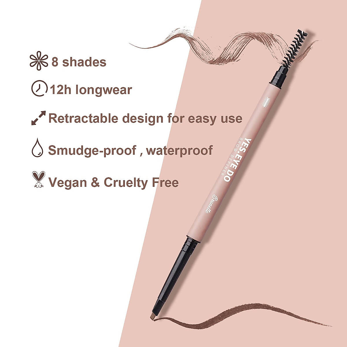 Eyebrow Pencil for Older Women, Dual-Ended Brow Liner Pen with Spoolie, Micro Triangle Tip Eye Brow Filler Pen for Brow Lamination Effect, Hair-Like Stroke, Gray, YES.EYE DO