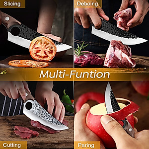 Bicico Butcher Knife, Viking Knife with Sheath, Japanese Hand Forged Meat Cutting Chef Cleaver Portable Survival Bushcraft Belt Knife, Ultra Sharp Kitchen Knife for Outdoor Camping Hunting BBQ