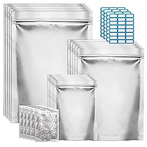 The Best Organized 100 Pack Mylar Bags for Food Storage with 100x400cc Oxygen Absorbers - 9 Mil 10'' x14'' 6'' x9'' 4.3'' x6.3'' Resealable Long Term Products & Ziplock Grade Pouches, (Myl_1)