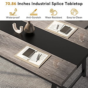 Tribesigns 6FT Rectangle Conference Table, 70.87L x 33.46W x 29.92H Inches Meeting Table for Conference Room, Vintage Wood Office Executive Desk with Strong Metal Frame for 6 People (Grey)