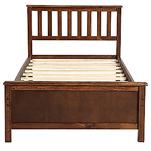 MERITLINE Twin Bed Frame, Wood Platform Bed with Headboard and Footboard, No Box Spring Needed, Walnut