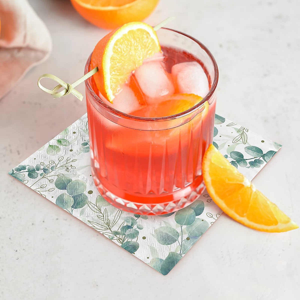 Sage Green Disposable Paper Napkins 3-ply Bathroom Eucalyptus Beverage Napkins for Sage Greenery Baby Shower Party Wedding Dinning Decor（5"X5" in, 80-Pack)