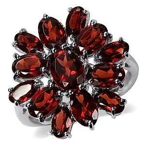 Silvershake 6.13ct. Natural Garnet White Gold Plated 925 Sterling Silver Cluster Ring Size 7