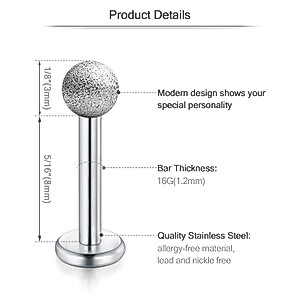 Mayhoop 16g Cartilage Earring Stud Hoop Tragus Stud Forward Helix Earrings Rook Daith Conch Stainless Steel Piercing Jewelry