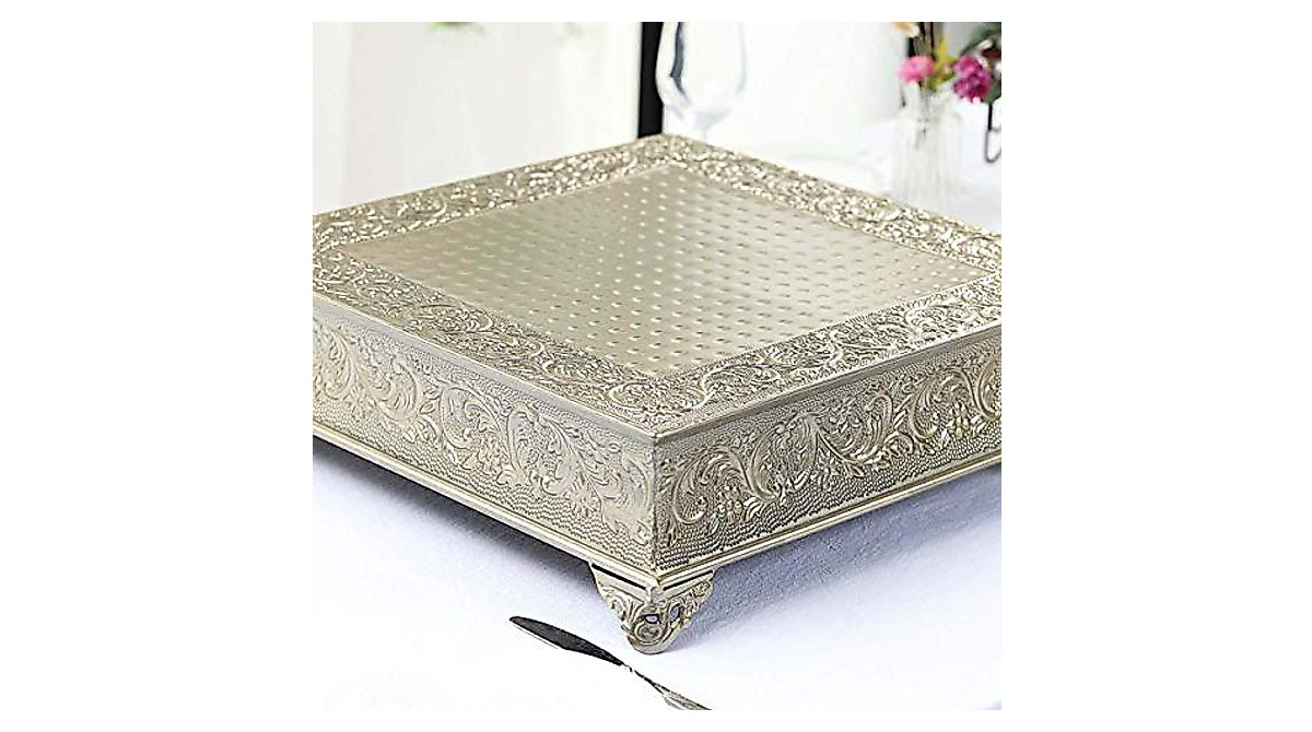 Elegant Gold Square Cake Plateau Riser for Celebrations