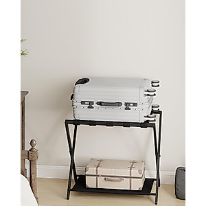 Hzuaneri Luggage Rack, Folding Suitcase Stand for Guest, Foldable, Luggage Holders with Shelf, Steel Frame with Nylon Straps for Bedroom, Hotel, Holds up to 154 lb, Black, 2 Pack LR03901B