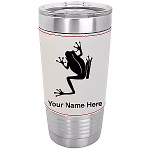 LaserGram 20oz Vacuum Insulated Tumbler Mug, Tree Frog, Personalized Engraving Included (Faux Leather, Baseball Style)