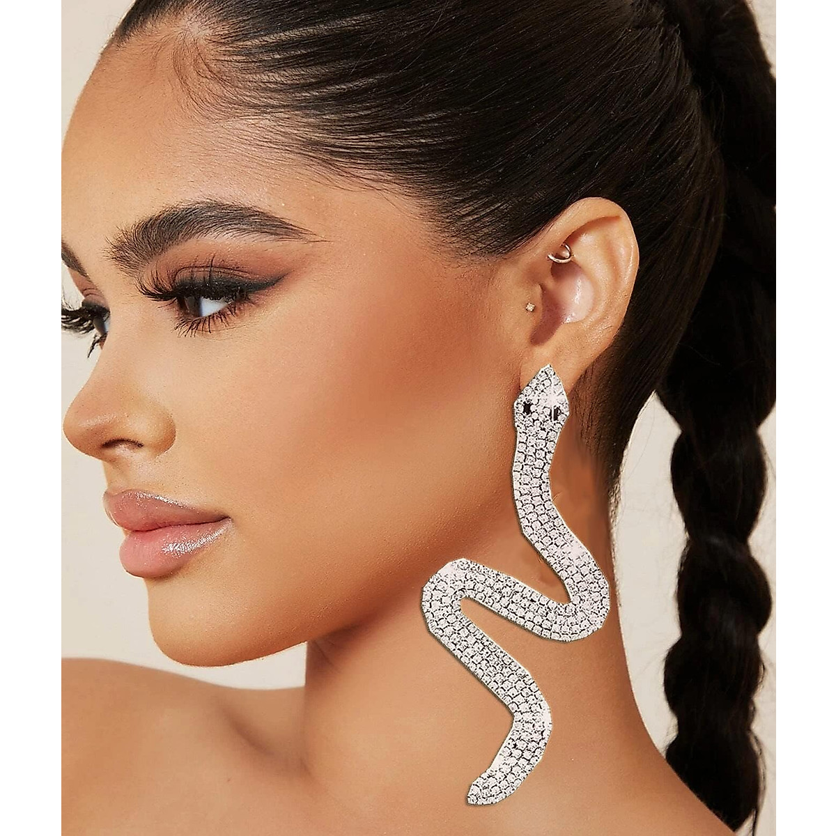 Oversized Silver Snake Earrings for Women Rhinestone Vintage Eygption Alt Gothic Punk Statement Earrings Dangling