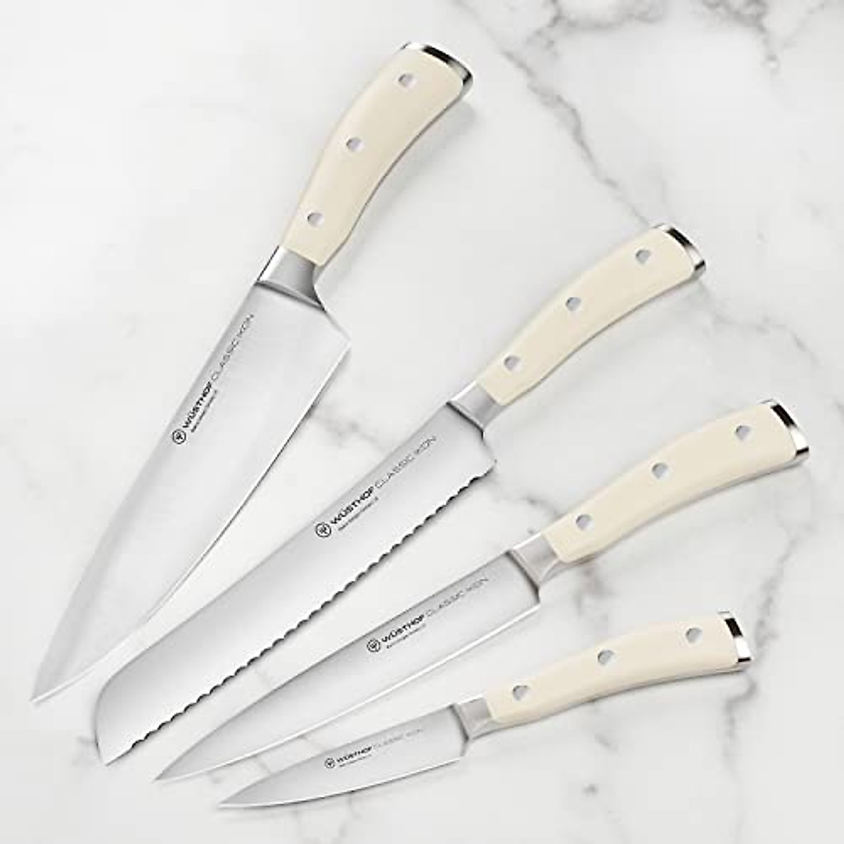 Wusthof Classic Ikon Creme 7 Piece Knife Set with Acacia Wood Block