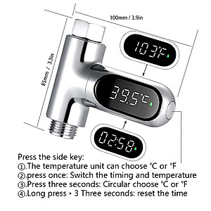 KAMEISHI Shower Thermometer Second Generation Led Digital Display Baby Bath Water Fahrenheit Celsius Thermometer 360°Rotating Screen for Home Bathroom Kitchen k2
