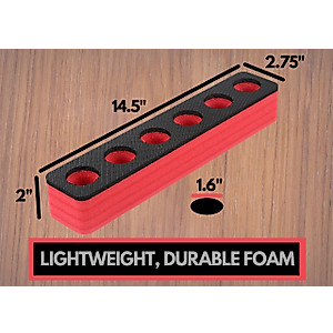 Polar Whale Shot Glass Holder Organizer Modern Tray for Home Kitchen Bar or Club Party Durable Red and Black Durable Foam Serving Rack 14.5 Inches Wide Holds 6 Shots