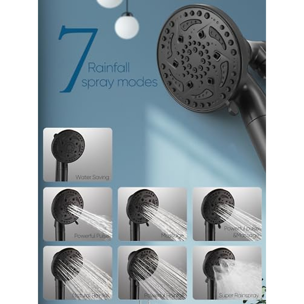 Cobbe Filtered Shower Head with handheld, High Pressure 7-mode Showerhead Hose, Bracket, Water Softener Filters Beads for Hard Remove Chlorine and Harmful Substance, Black, U.S. Patents