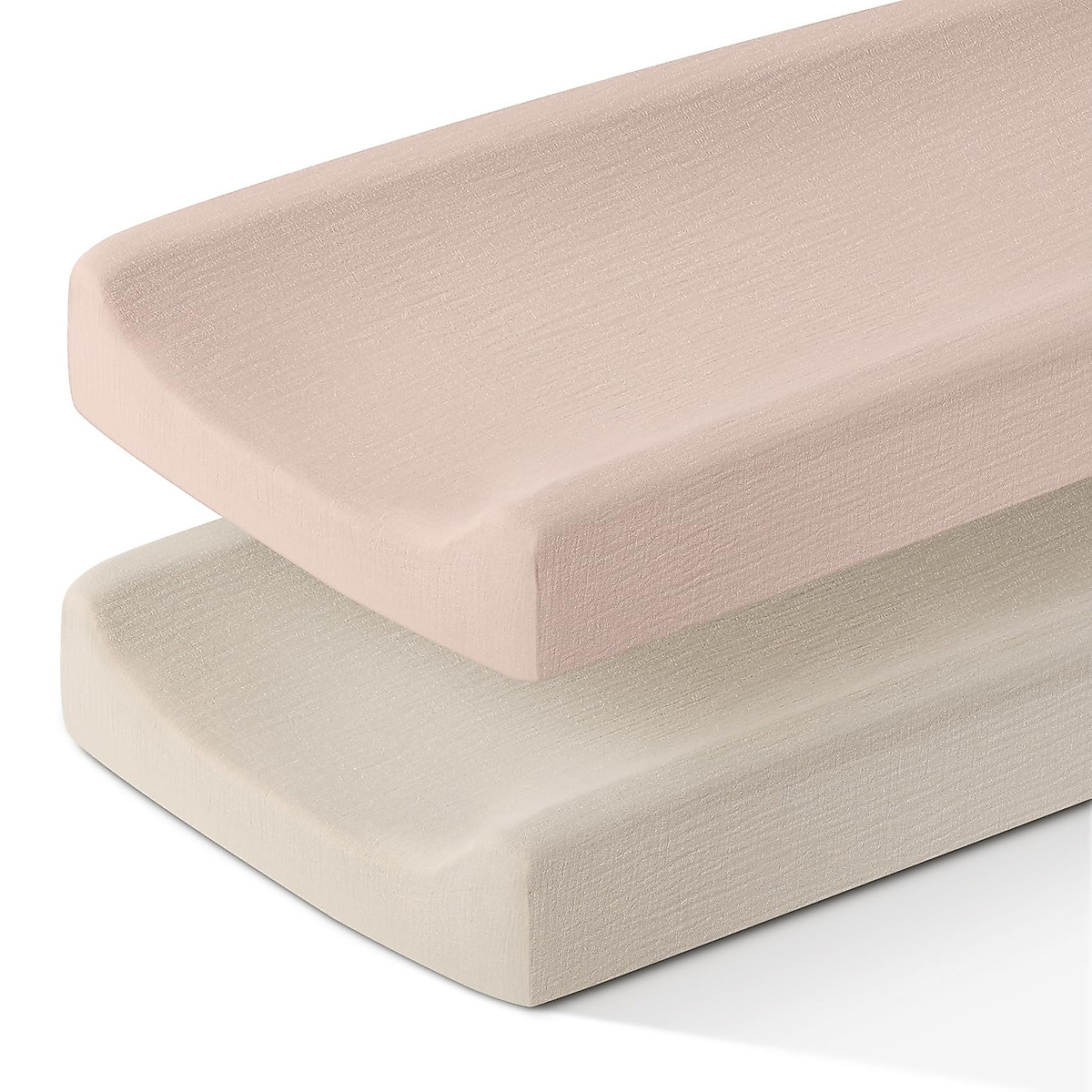 100% Cotton Muslin Changing Pad Cover for Boys Girls Baby 2 Pack, Soft and Breathable Diaper Change Table Sheets, Fit 32"x16" Contoured Pad, Fog & Blush