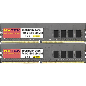 NVTEK 32GB (2X16GB) DDR4 2666MHZ PC4-21300 UDIMM 2Rx8 1.2V CL19 288-PIN Non-ECC Unbuffered Desktop PC Computer Memory