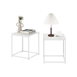 Furinno Camnus Modern Living End Table, Solid White/White, Set of 2