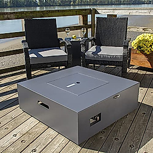 Paramount FP-419 Square Aluminum Concrete Look Firepit Table with Convertible Burner, Grey