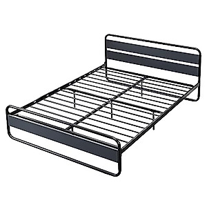 Prohon Bed Frame Queen Size with Rustic Headboard and Footboard, Strong Steel Slat Support, Metal Platform Bed with 11“ Storage Space, Silent Design Bedframe for Adults, Teens & Kids, Gray