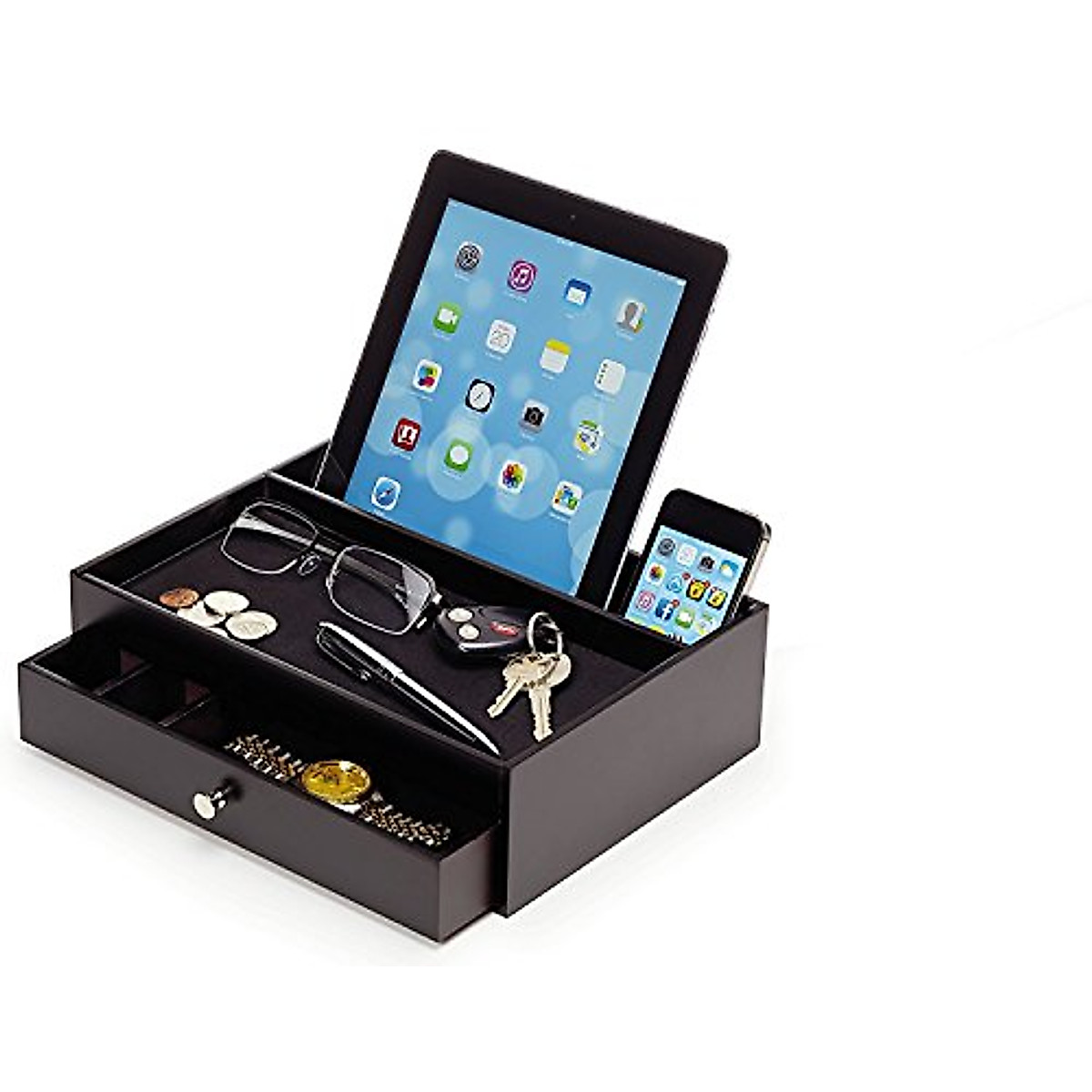 Massca Wood Phone Docking Station -Nightstand Organizer for Men - Multi-Device Valet Tray for Men - Nightstand Drawer Organizer Great for Your Wallet, Keys, Phones & Other Electronic Devices