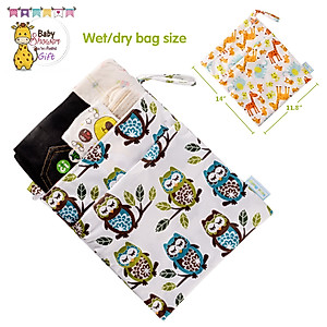 Wet Dry Bag Splice Cloth Diaper Wet Bags Waterproof Double Infant Stroller Travel Small Size Zipper Snap Handing for Swimwear Bathing Suit Baby Kids Reusable (Giraffe and Owls)