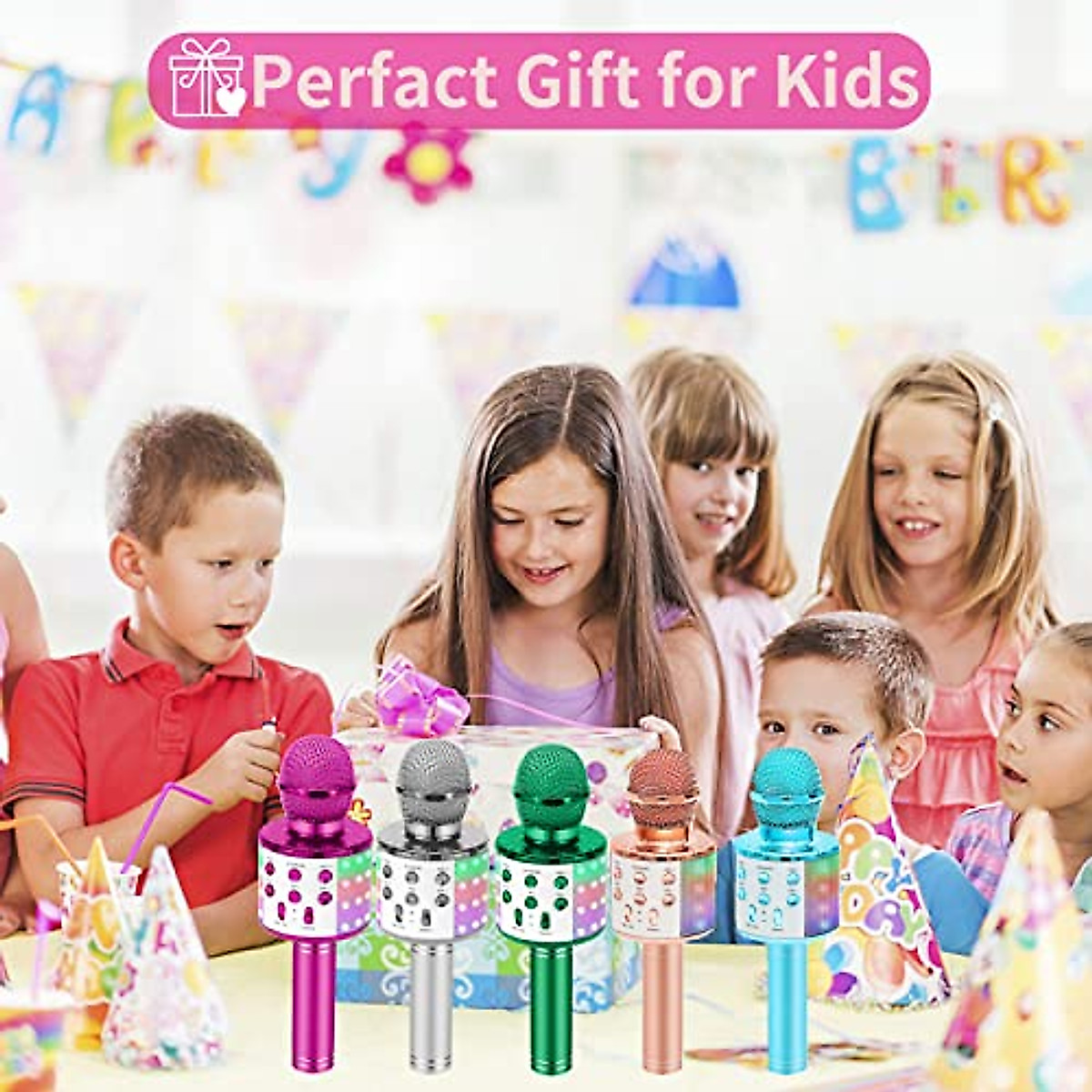 Alversun Wireless Karaoke Microphone for Kids, Bluetooth Karaoke Microphone Portable Handheld Singing Karaoke Mic Speaker Gifts for 3 4 5 6 7 Years Old Toys Girl Boy, Rose Gold