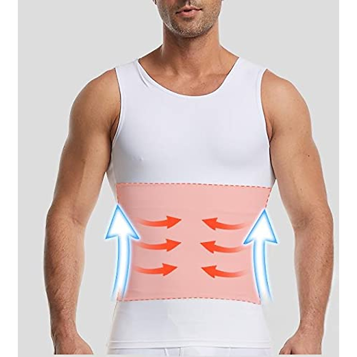Henicepte Men Slimming Tummy Control Chest Compression Hide Gynecomastia Undershirt Shapewear White