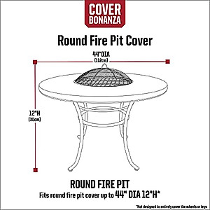 Cover Bonanza 56-399-010401-RT Round, 44 x 12 Inch Fire Pit Cover, Grey, Patio Furniture Covers