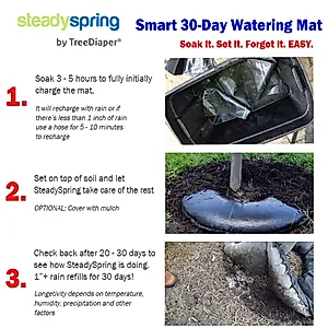 SteadySpring 24" Smart 30-Day Tree Watering Mat - AUTO Refills with RAIN and Slow Releases As Plant Needs - for Root Balls 11" - 15" Dia Slow Release Technology Prevents Over and Under Watering (1)