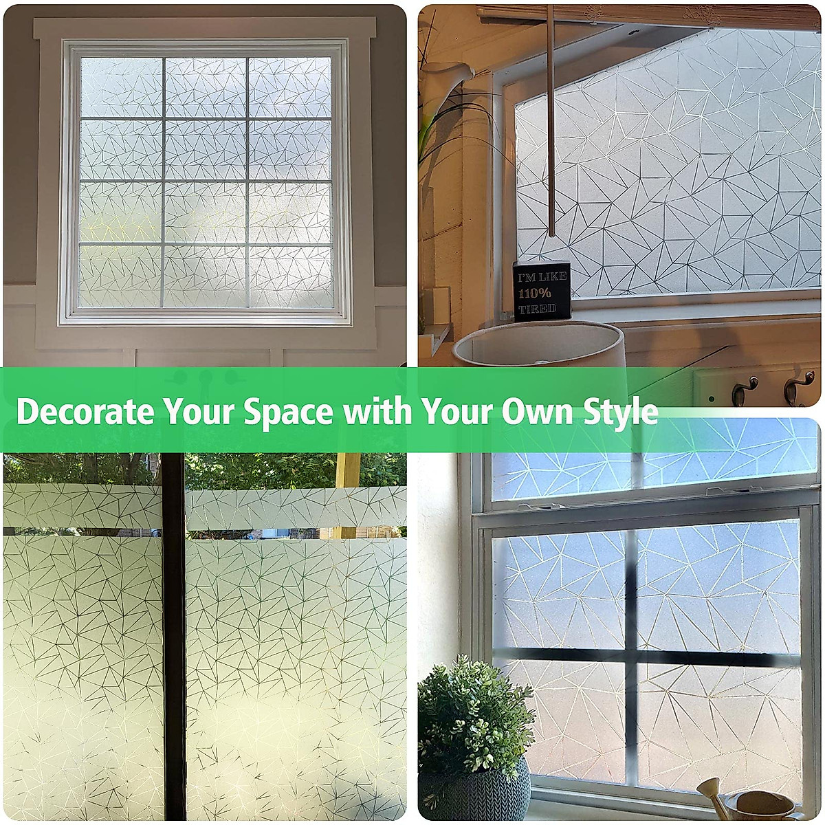 Windimiley Window Privacy Film Frosted Glass Window Clings: Bathroom Geometry Frosting Decorative Static Cling UV Sun Blocking Heat Control Home Window Tint Removable Door Cover(17.5 x 78.7 in,Pure)