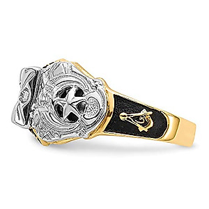 Size 12.5 - Solid 14k Yellow Gold AA Diamond Men's Simulated Masonic Ring (14mm) (1/5ct.)