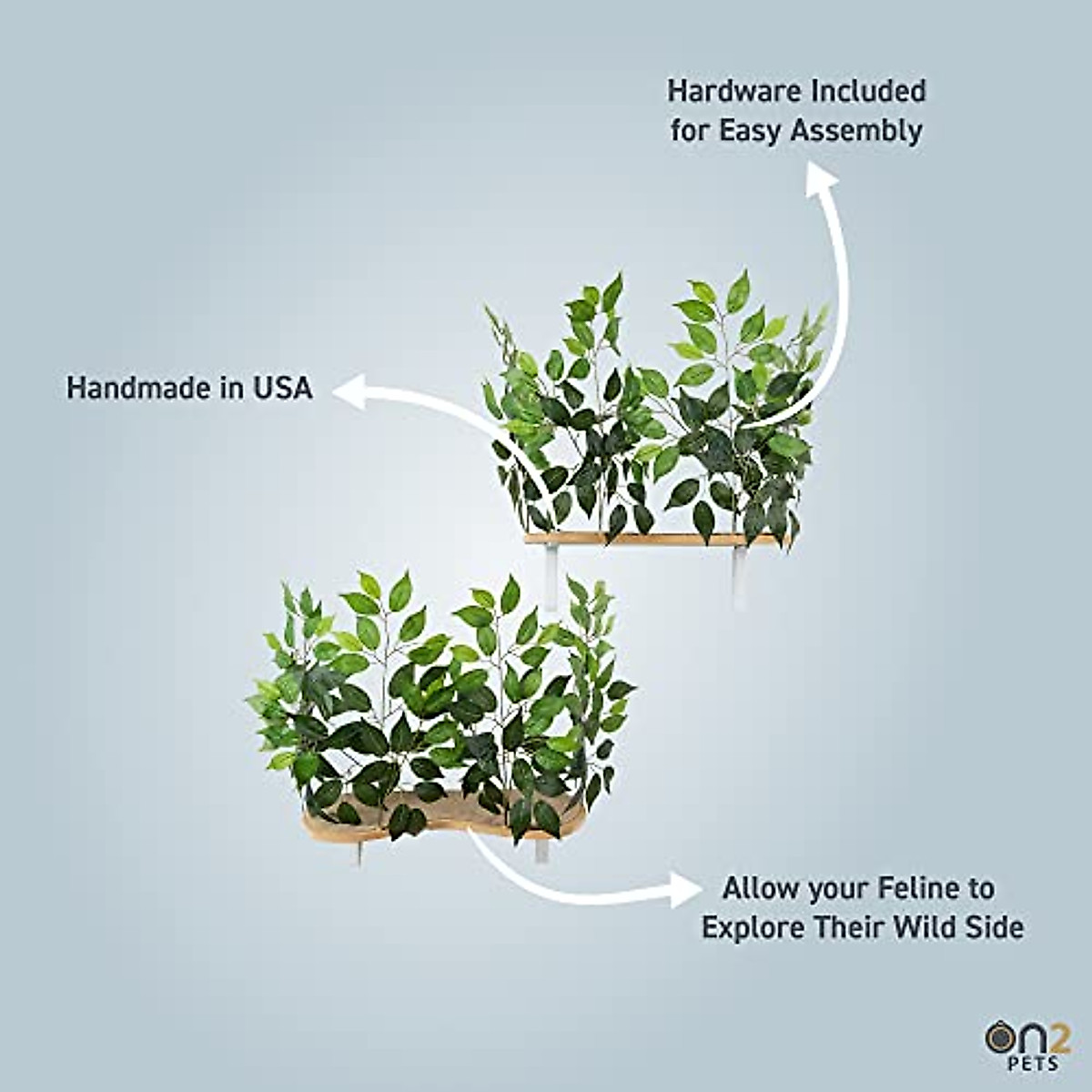 On2Pets Cat Shelves Wall-Mounted Cat Trees Cat Furniture for Climbing, Playing and Relaxing, Set of 2, Indoor Cat Shelf Made in USA… (Zen Green, Curved)