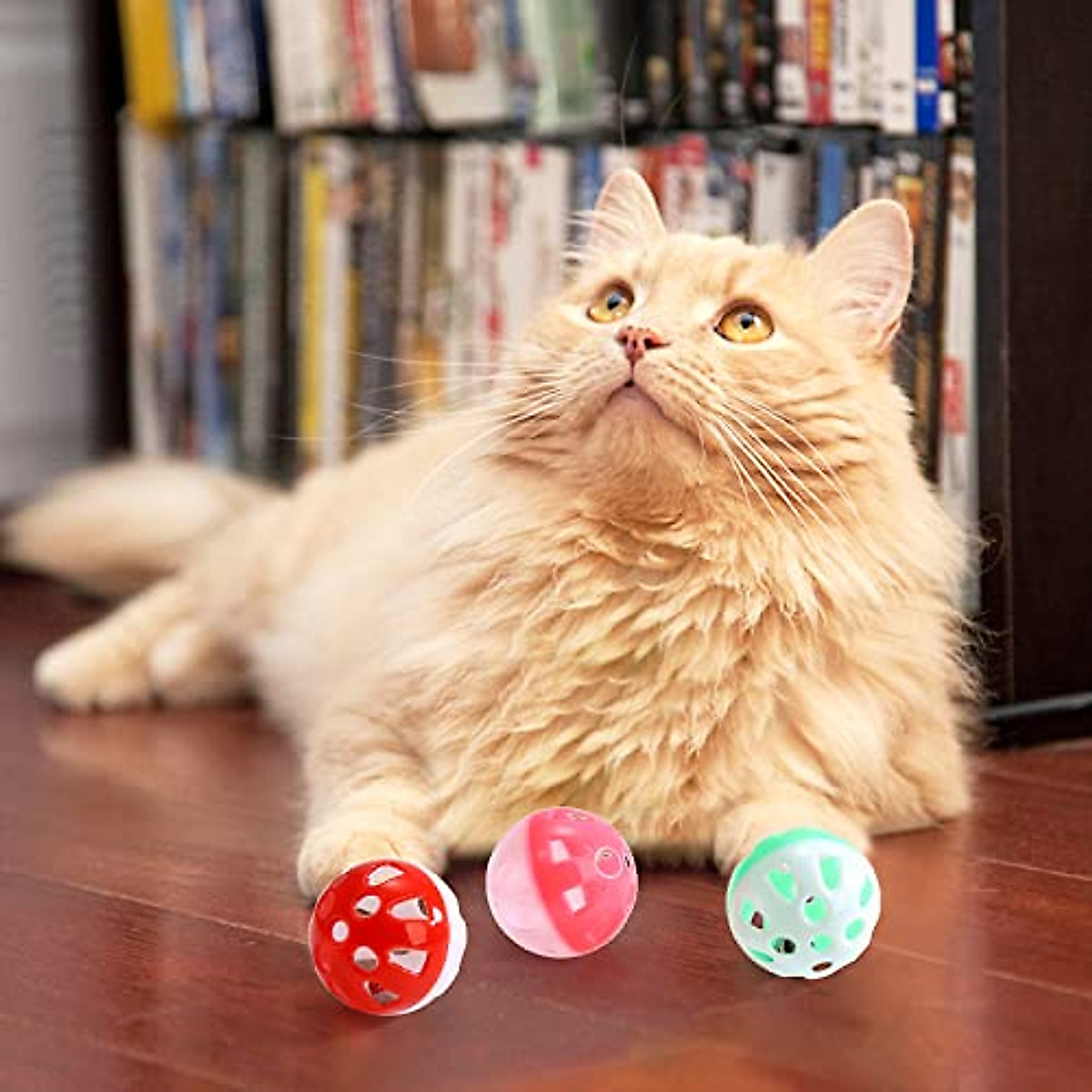 Bekith 120 Pack Plastic Cat Toy Ball with Bell, Kitten Chase Toy Interactive Cat Toys 6 Assorted Color