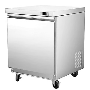 DUURA DUF29 Commercial Undercounter Freezer with Single Stainless Steel Door Swivel Casters and Epoxy Coated Wire Shelf, 6.7-Cu.Ft, Metallic