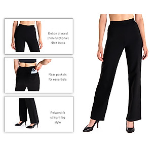 Yogipace,Belt Loops,Women's High Waisted Stretchy Straight Leg Relaxed Fit Yoga Dress Pants,31",Black,Size XL