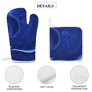 Navy Stone Cobalt Blue Talisman Oven Mitts and Pot Holders Sets of 3,Kitchen Gift Heat Resistant Non Slip Hot Pads & Oven Mitts Set for Cooking BBQ Grilling Baking