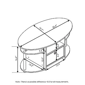 Furinno Jaya Simple Design Oval Coffee Table with Bin for Living Room, Columbia Walnut/Black/Dark Brown