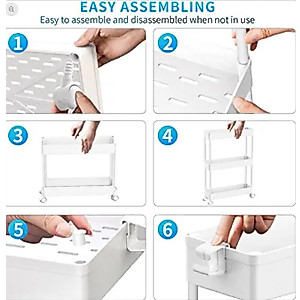 SPACEKEEPER Slim Rolling Storage Cart, Laundry Room Organization, 3 Tier Mobile Shelving Unit Bathroom Organizer Storage Rolling Utility Cart for Kitchen Bathroom Laundry Narrow Places(White)