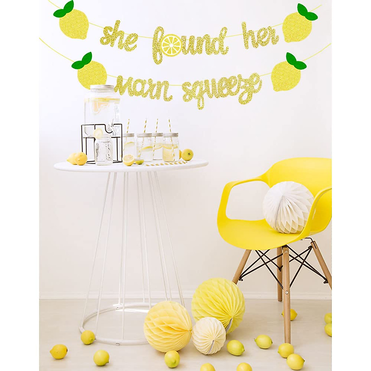 She Found Her Main Squeeze Banner for Lemon Theme Bridal Shower Bride to Be Bachelorette Wedding Engagement Party Supplies