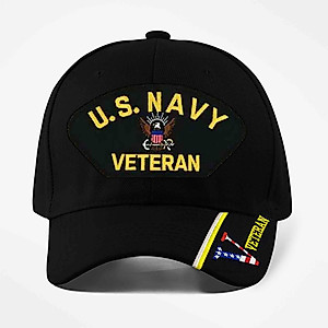 US Navy Veteran Hat w/Eagle Graphic & Veteran on Bill - Black