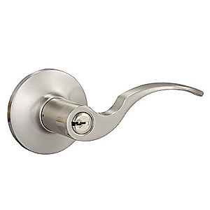 Amazon Basics Shelby Door Lever with Lock, Entry, Satin Nickel