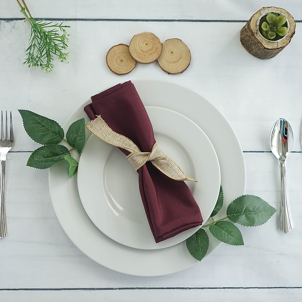 Tableclothsfactory 20x20 Burgundy Wholesale Polyester Linen Napkins for Wedding Birthday Party Tableware - 5 PCS