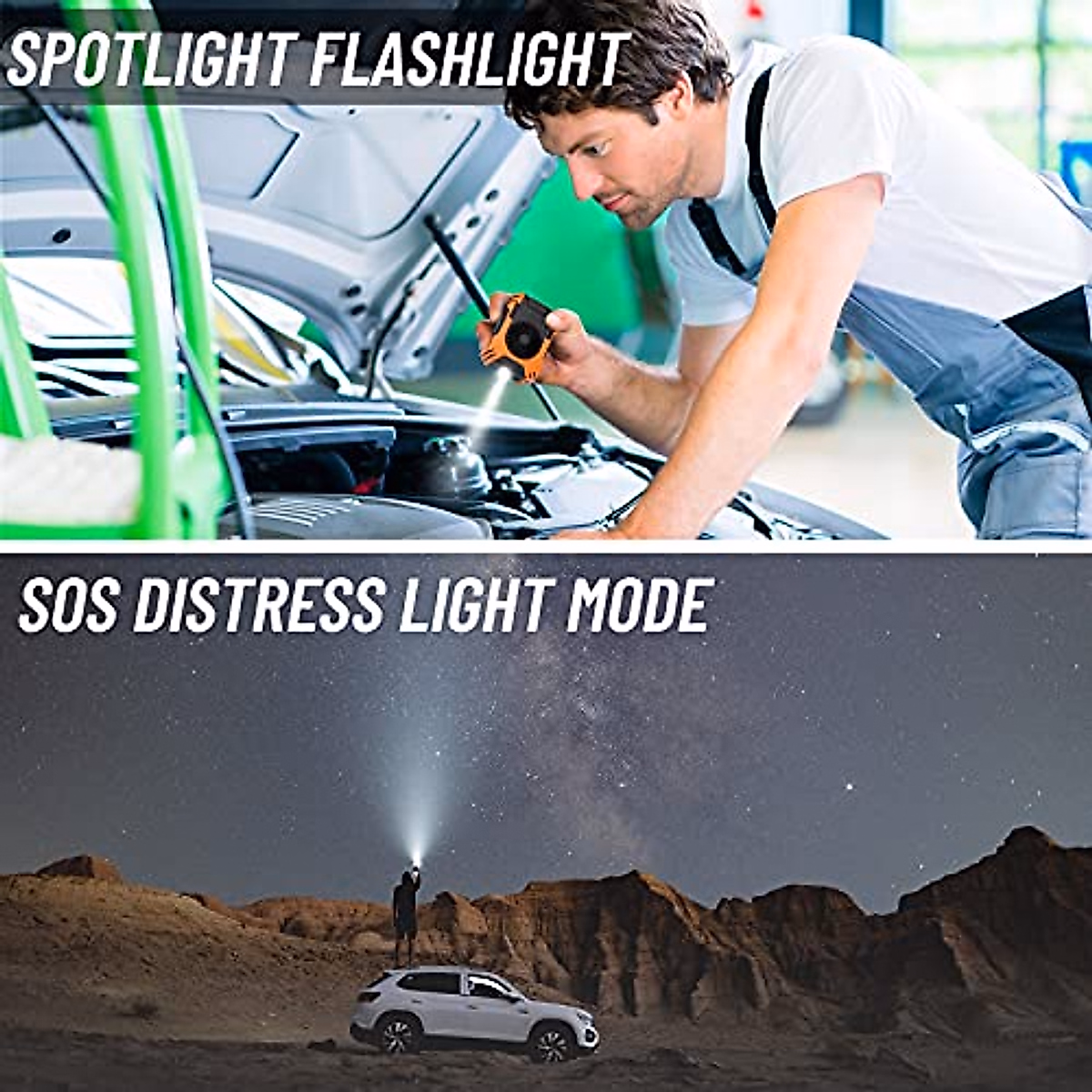 beheart Waist Clip Fan, Personal Cooling Necklace Fan, 3 Speed 5000mAh Power Bank and Spotlight