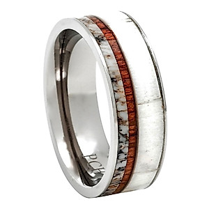 PCH Jewelers Titanium Deer Antler Ring with Koa Wood Inlay Flat Top 8mm Wedding Band Comfort Fit (11)