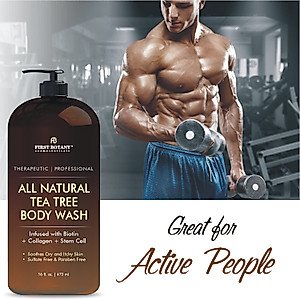 ALL Natural Body Wash - Fights Body Odor, Athlete’s Foot, Jock Itch, Nail Issues, Dandruff, Acne, Eczema, Shower Gel for Women & Men, Skin Cleanser -16 fl oz (Tea Tree, Biotin, Collagen & Stem cells)