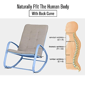 PHI VILLA Outdoor Patio Metal Rocking Chair, Padded Modern Rocker Chairs with Cushion, Support 301lbs for Porch, Deck, Balcony or Indoor Use (1PCS, Blue)