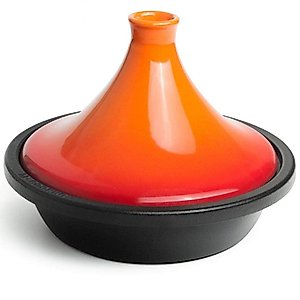 MYYINGBIN 1.7 Liters Moroccan Tagine Lead Free Ceramic Pot Safe Clay Stew Pot Cast Iron Base Suitable for 1-4 People, Orange